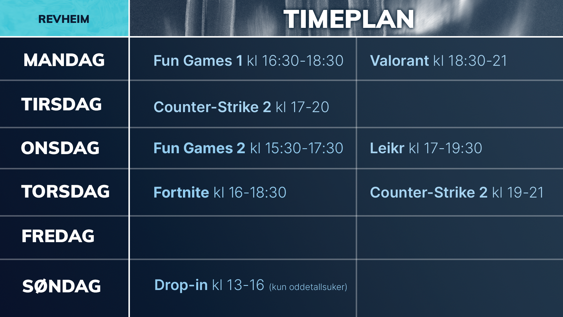 Timeplan - Fimbul e-sport